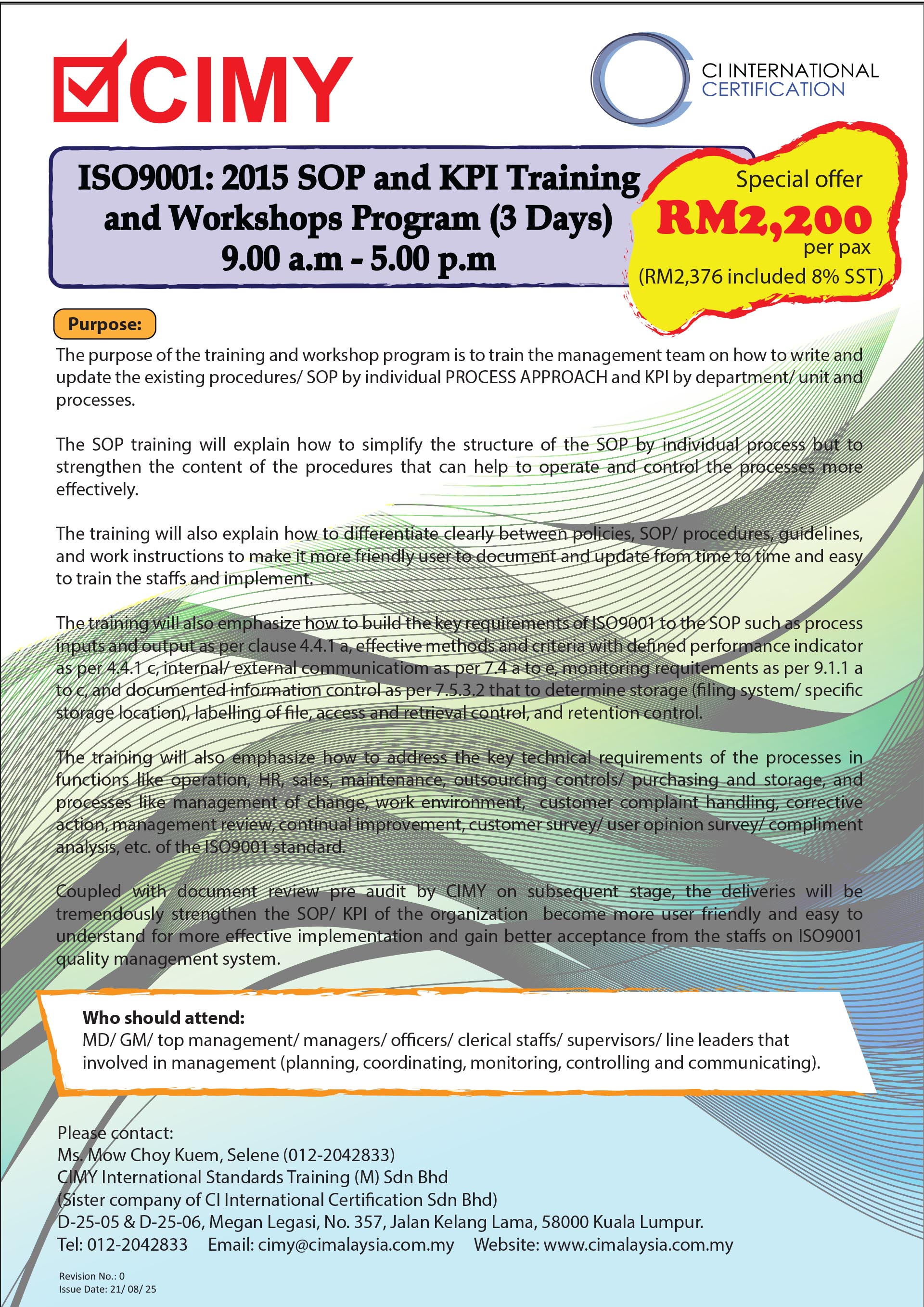 ISO9001: 2015 SOP and KPI Training and Workshops Program